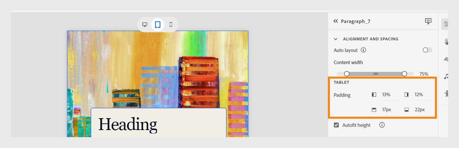 Add padding to content blocks and components in Adobe Captivate